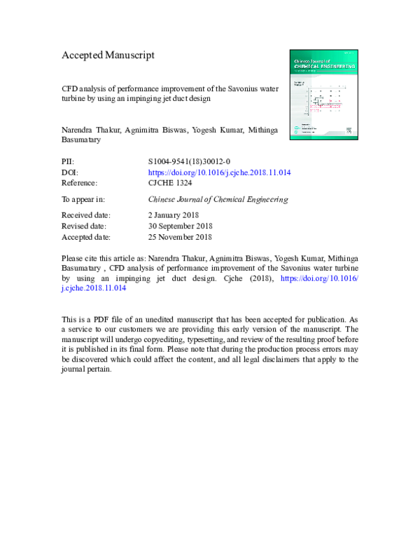 (PDF) CFD analysis of performance improvement of the Savonius water turbine by using an ...