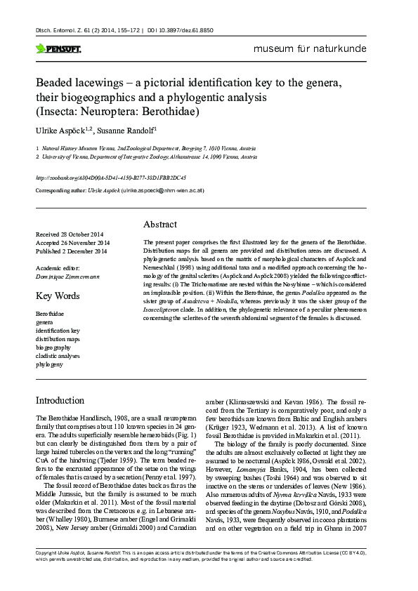 (PDF) Beaded lacewings – a pictorial identification key to the genera ...