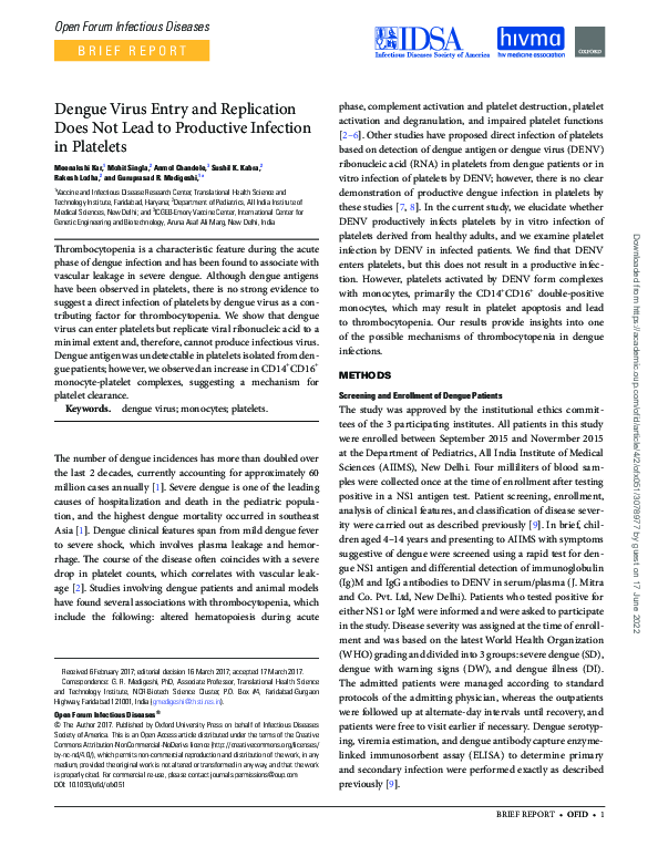 (PDF) Dengue Virus Entry and Replication Does Not Lead to Productive ...