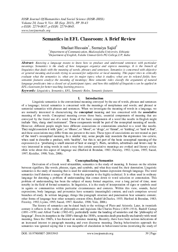 (PDF) Semantics in EFL Classroom: A Brief Review