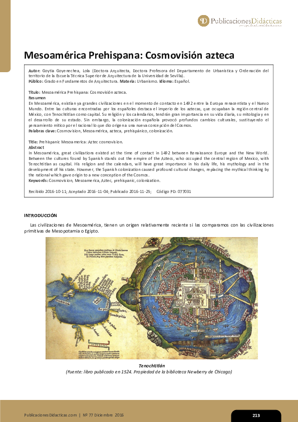 (PDF) Mesoamérica Prehispana: Cosmovisión azteca