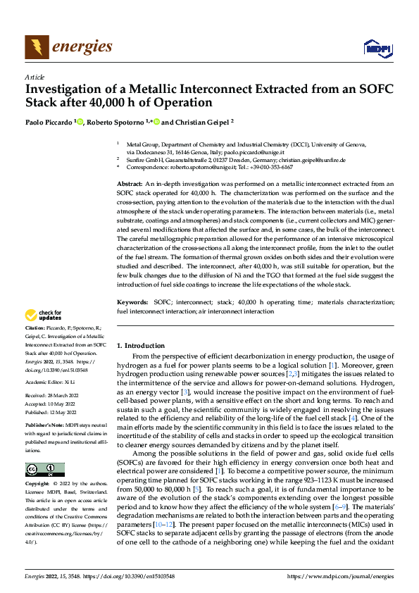 (PDF) Investigation of a Metallic Interconnect Extracted from an SOFC Stack after 40,000 h of ...