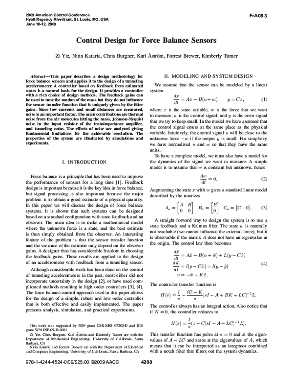 (PDF) Control design for force balance sensors