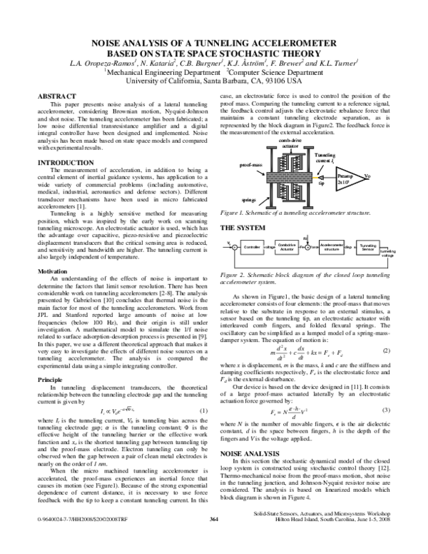 (PDF) Noise Analysis of a Tunneling Accelerometer Based on State Space Stochastic Theory