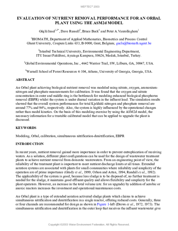 (PDF) EVALUATION OF NUTRIENT REMOVAL PERFORMANCE FOR AN ORBAL PLANT ...