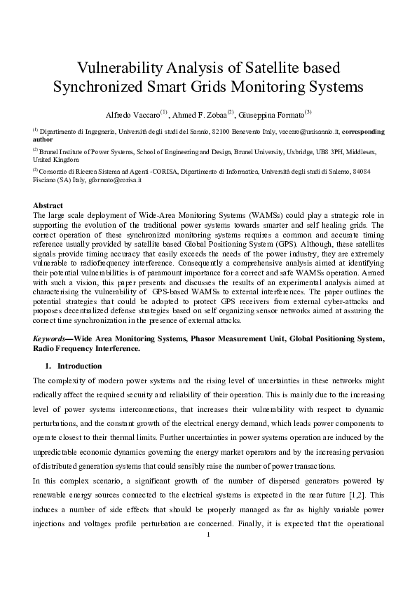 Pdf Vulnerability Analysis Of Satellite Based Synchronized Smart Grids Monitoring Systems