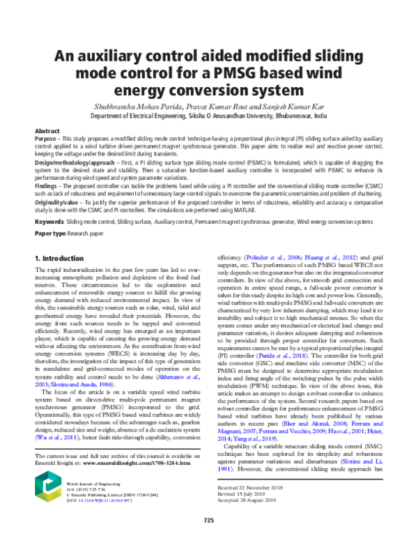 (PDF) An auxiliary control aided modified sliding mode control for a PMSG based wind energy ...