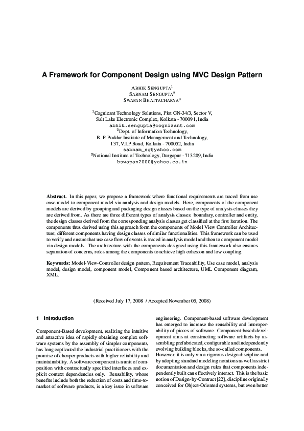 (PDF) A Framework for Component Design using MVC Design Pattern