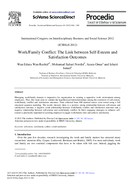 (PDF) Work/Family Conflict: The Link between Self-Esteem and ...
