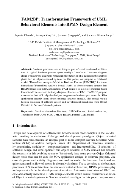 (PDF) FAM2BP: Transformation Framework of UML Behavioral Elements into BPMN Design Element