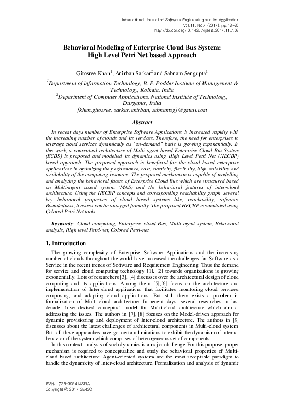 (PDF) Behavioral Modeling of Enterprise Cloud Bus System: High Level Petri Net based Approach