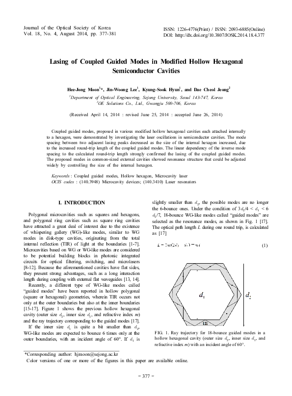 (PDF) Lasing of Coupled Guided Modes in Modified Hollow Hexagonal ...