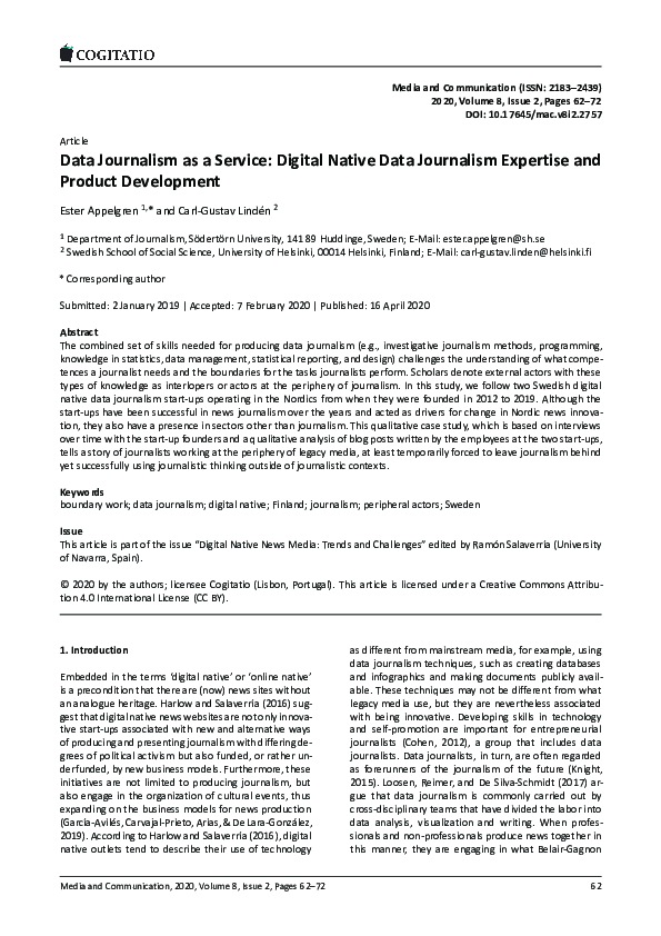 (PDF) Data Journalism as a Service: Digital Native Data Journalism ...
