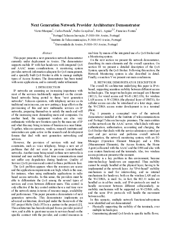 (PDF) Next generation network provider architecture demonstrator