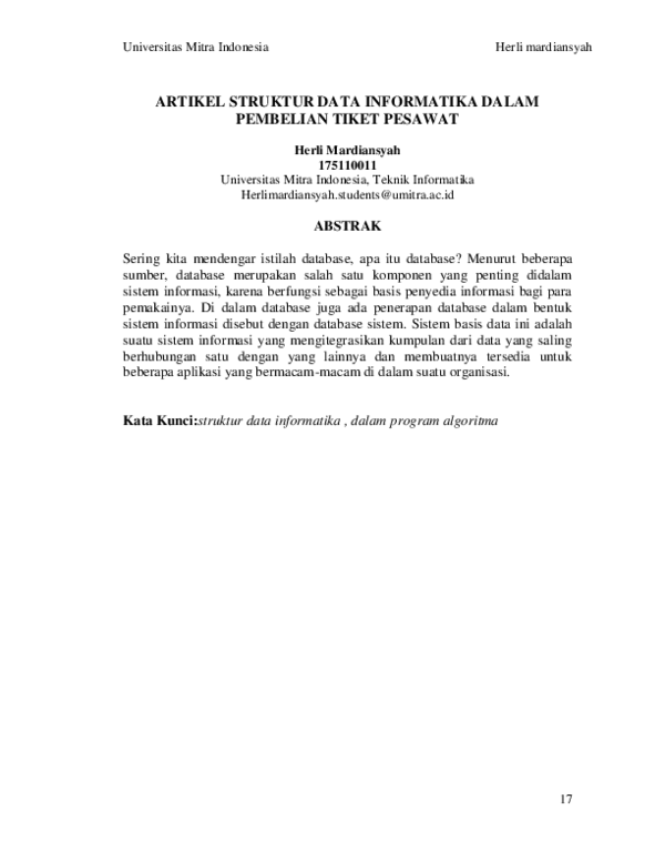 (PDF) Artikel Struktur Data Informatika Dalam Pembelian Tiket Pesawat