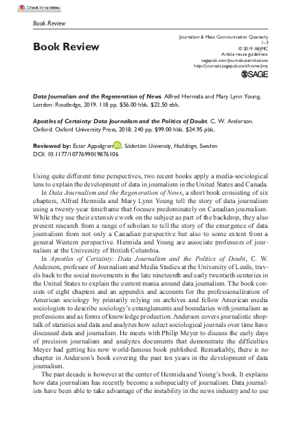 (PDF) Book Review: Data Journalism and the Regeneration of News, by ...