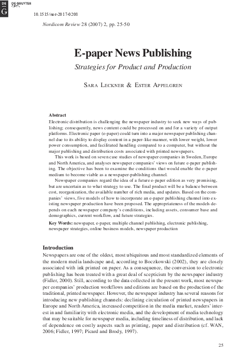 (PDF) E-paper news publishing : strategies for product and production