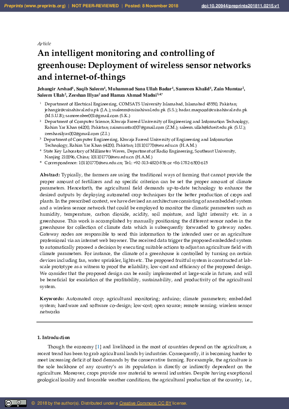 (PDF) An Intelligent Monitoring and Controlling of Greenhouse ... (PDF) An Intelligent Monitoring and Controlling of Greenhouse ...
