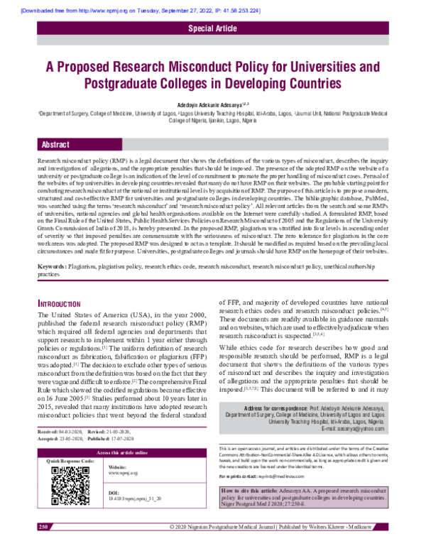 (PDF) A proposed research misconduct policy for universities and ...