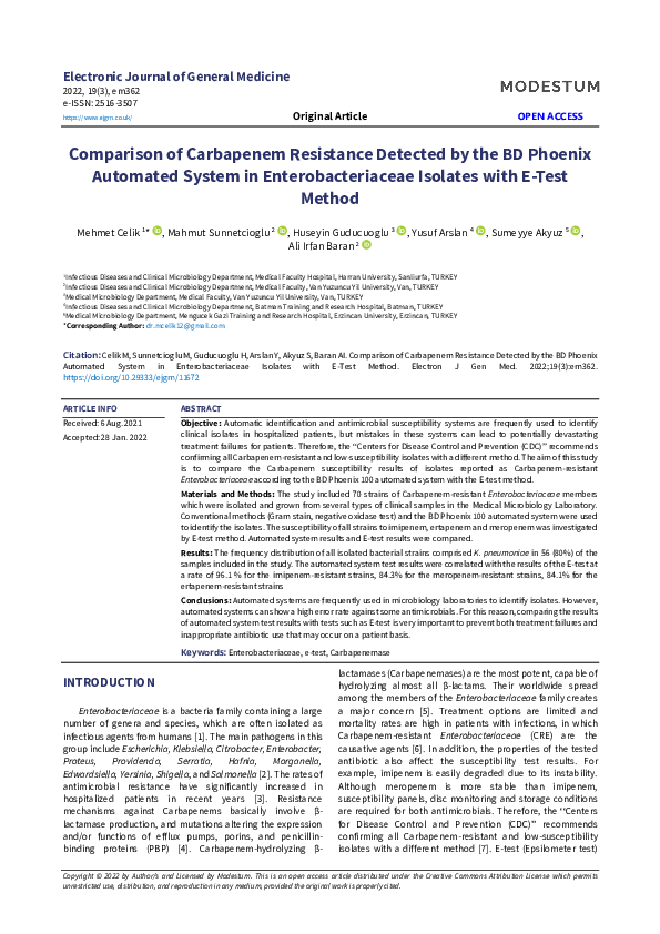 (PDF) Comparison of Carbapenem Resistance Detected by the BD Phoenix ...