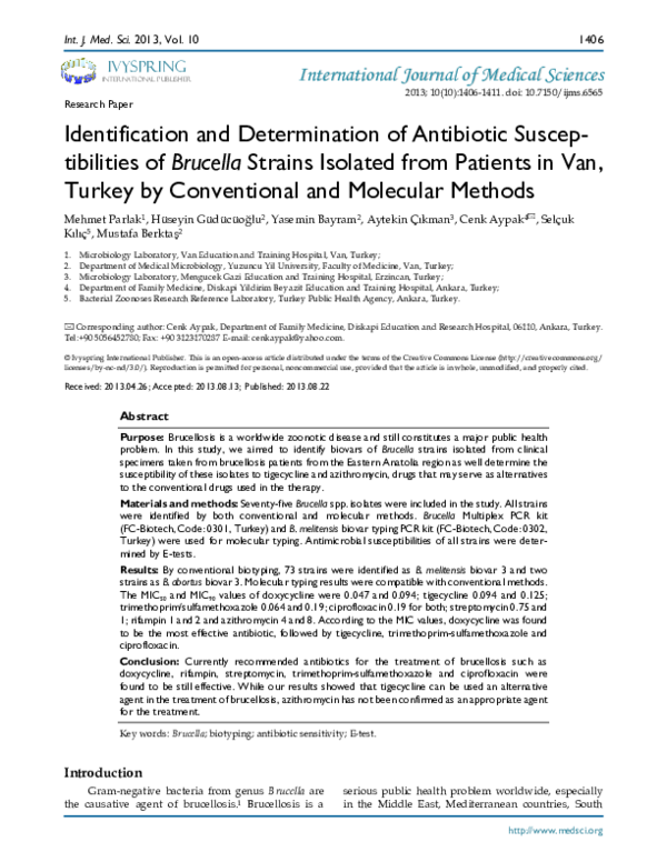 (PDF) Identification and Determination of Antibiotic Susceptibilities of Brucella Strains ...
