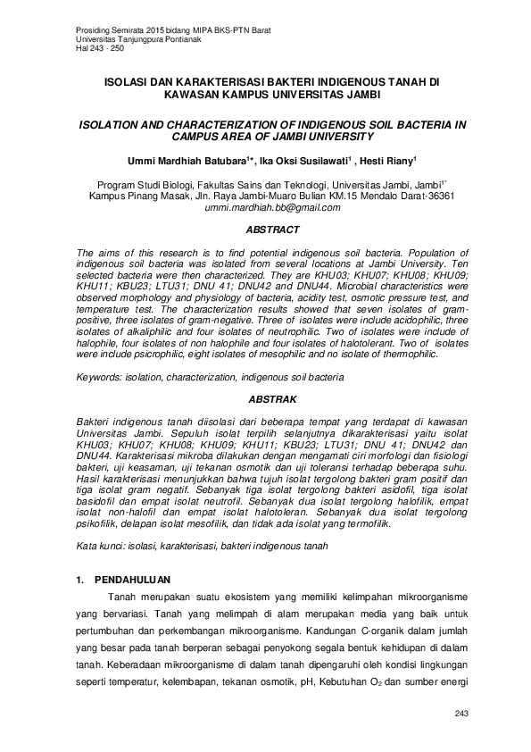 (PDF) Isolasi Dan Karakterisasi Bakteri Indigenous Tanah DI Kawasan ...