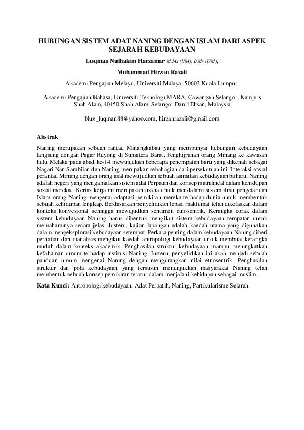 (PDF) HUBUNGAN SISTEM ADAT NANING DENGAN ISLAM DARI ASPEK SEJARAH ...