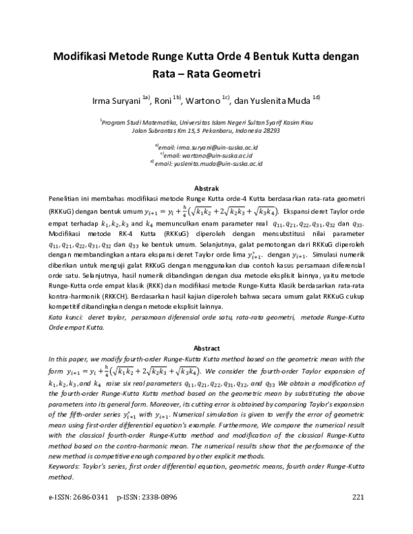 (PDF) Modification of Fourth order Runge-Kutta Method for Kutta Form With Geometric Means