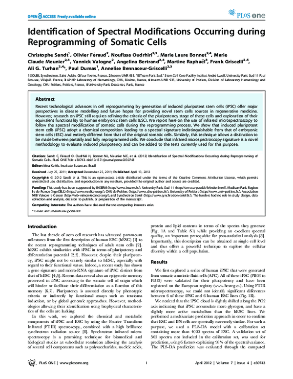 (PDF) Identification of Spectral Modifications Occurring during Reprogramming of Somatic Cells
