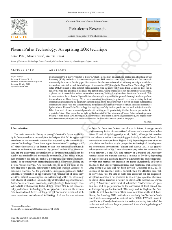 (PDF) Plasma Pulse Technology: An uprising EOR technique