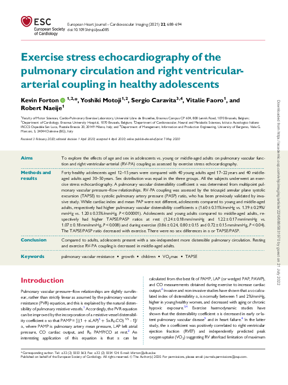 (PDF) Exercise stress echocardiography of the pulmonary circulation and ...
