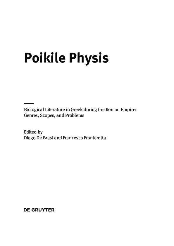 (PDF) Poikile Physis. Biological Literature in Greek during the Roman ...