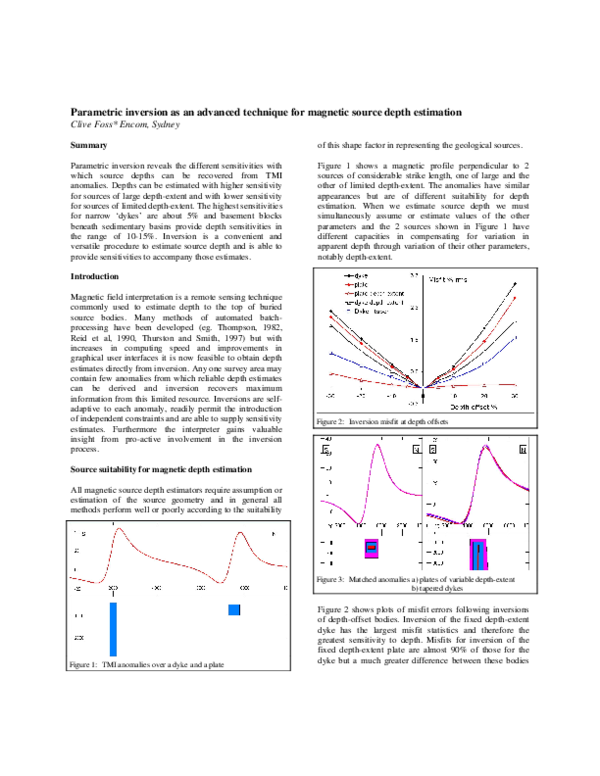 Pdf Parametric Inversion As An Advanced Technique For Magnetic Source Depth Estimation Clive