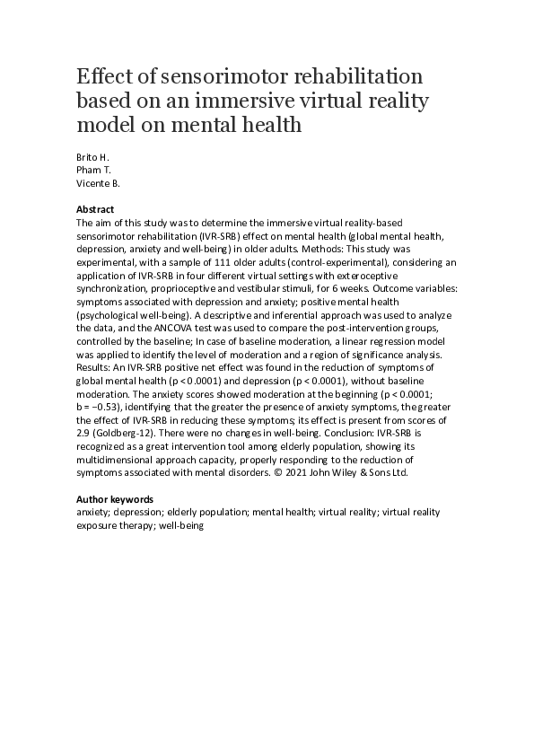 (PDF) Effect of sensorimotor rehabilitation based on an immersive virtual reality model on ...