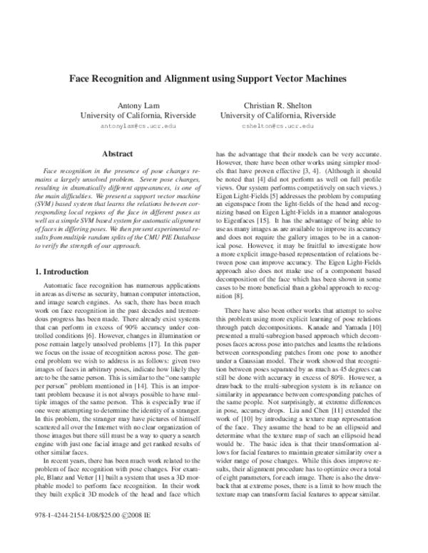 (PDF) Face recognition and alignment using support vector machines