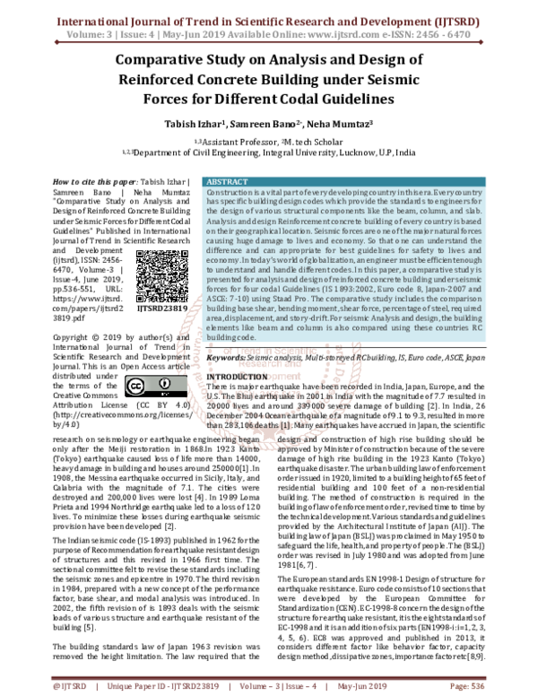 (PDF) Comparative Study on Analysis and Design of Reinforced Concrete Building under Seismic ...