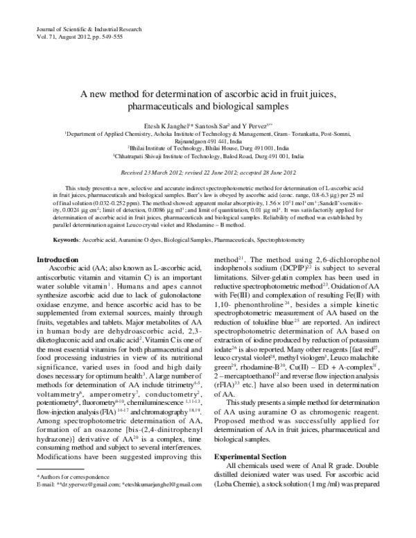 (PDF) Selective Spectrophotometric Method for Ascorbic Acid