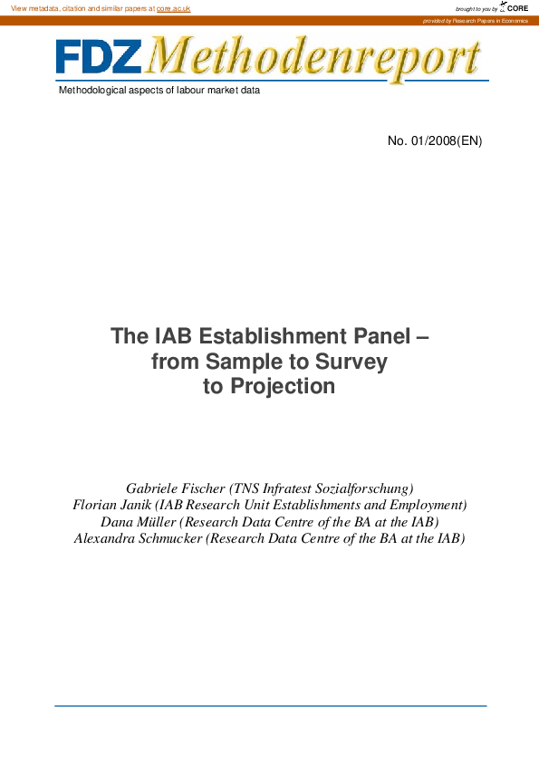 (PDF) The IAB Establishment Panel-from sample to survey to projection