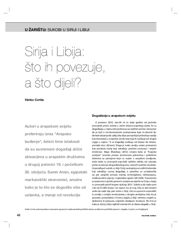 (PDF) Sirija i Libija: što ih povezuje, a što dijeli?