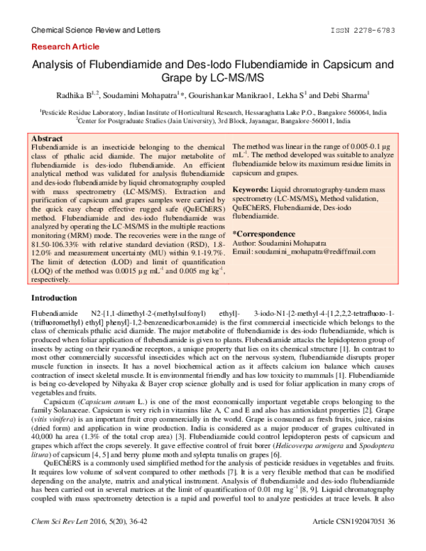 (PDF) Analysis of Flubendiamide and Des-Iodo Flubendiamide in Capsicum ...