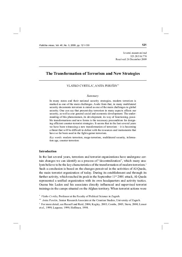 (PDF) The Transformation of Terrorism and New Strategies