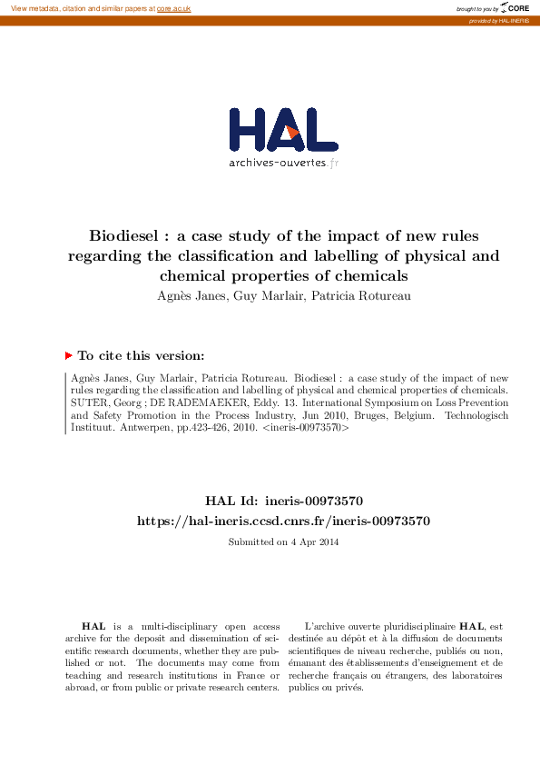 (PDF) Biodiesel : a case study of the impact of new rules regarding the classification and ...
