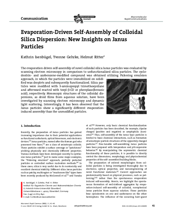 (PDF) Evaporation Driven Self-Assembly of a Colloidal Dispersion during ...