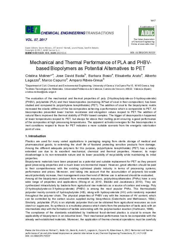 (PDF) Mechanical and Thermal Performance of Pla and Phbv-based Biopolymers as Potential ...