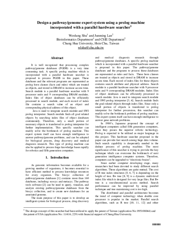 Pdf Design A Pathwaygenome Expert System Using A Prolog Machine Wenlung Shu