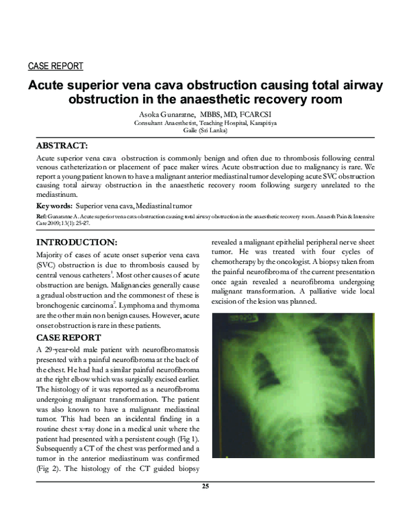 (PDF) Acute superior vena cava obstruction causing total airway ...