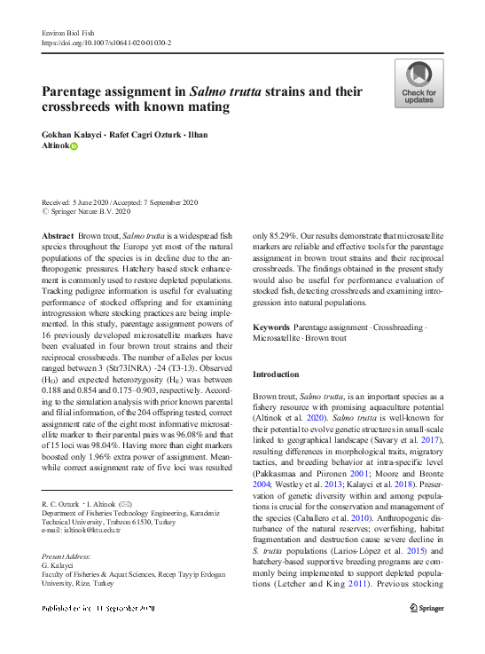 (PDF) Parentage assignment in Salmo trutta strains and their ...