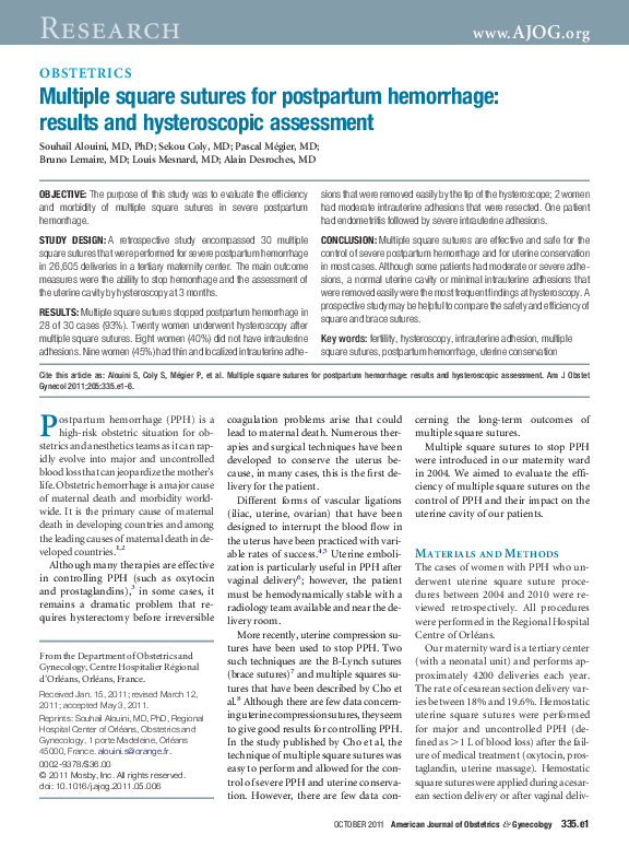 (PDF) Multiple square sutures for postpartum hemorrhage: results and ...