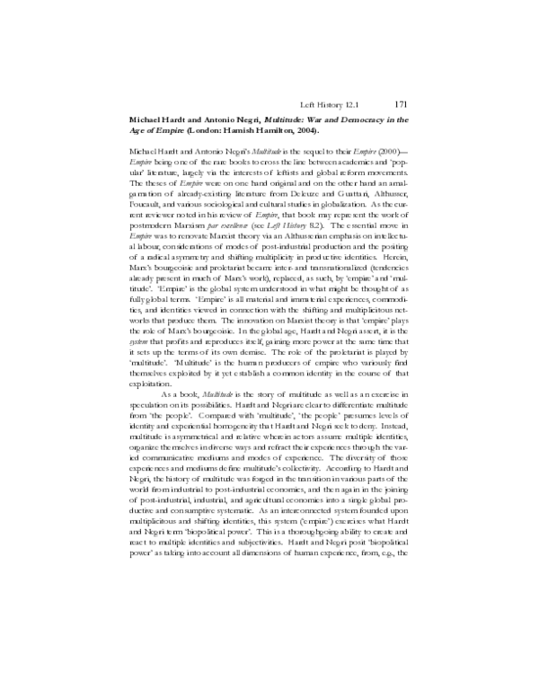(PDF) Michael Hardt and Antonio Negri - Multitude - War and Democracy ...