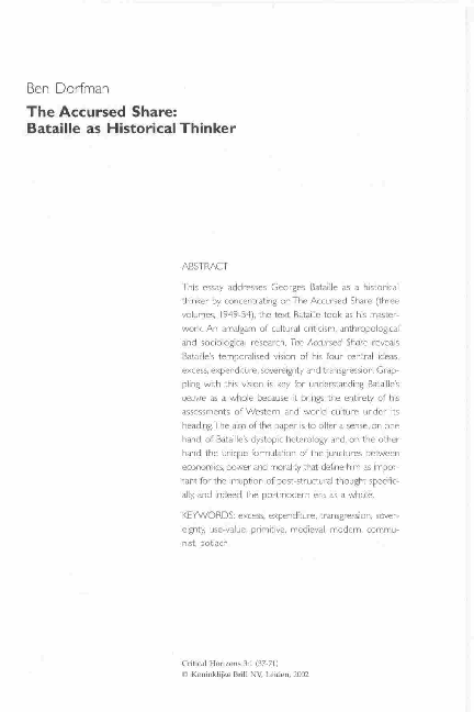(PDF) The Accursed Share: Bataille as Historical Thinker